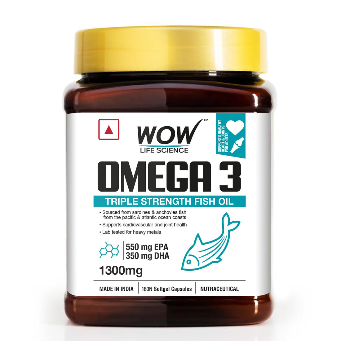WOW Life Science Omega-3 Fish Oil 1300 mg Triple Strength - 550mg EPA ...
